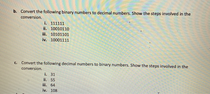 Solved b. Convert the following binary numbers to decimal | Chegg.com