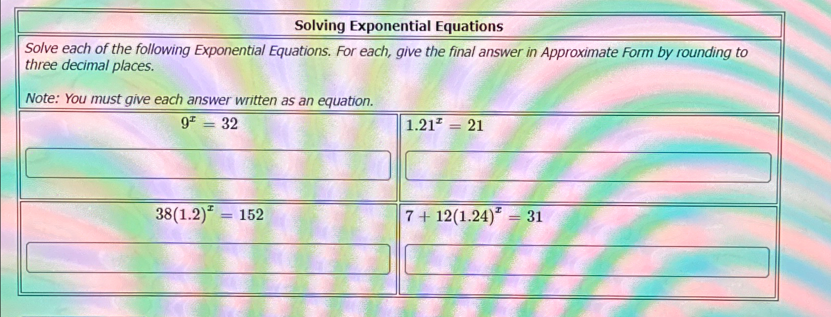 Solved Solving Exponential EquationsSolve each of the | Chegg.com