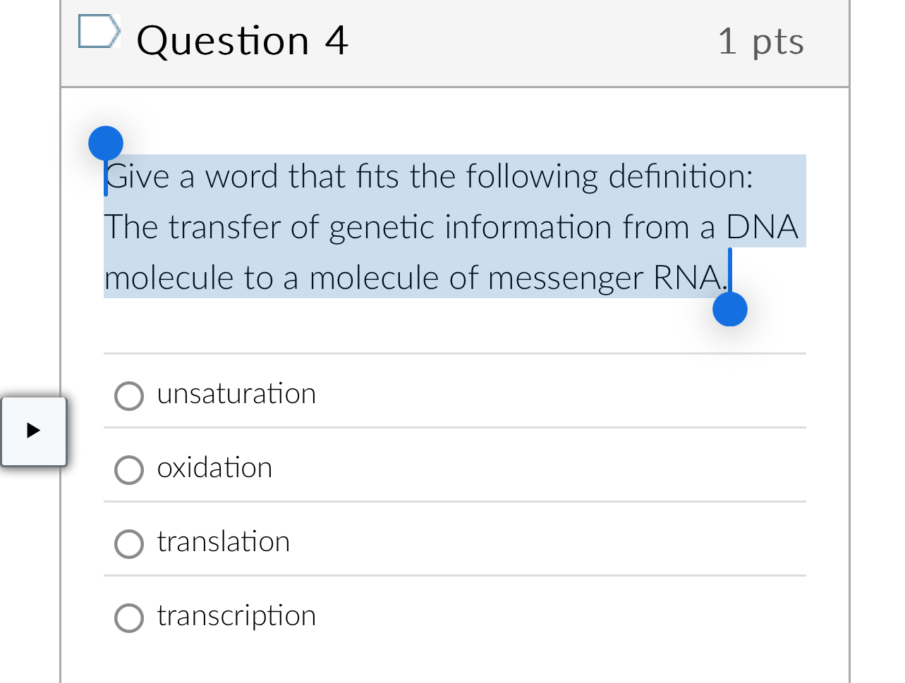 Solved Question 41 ﻿ptsGive a word that fits the following | Chegg.com