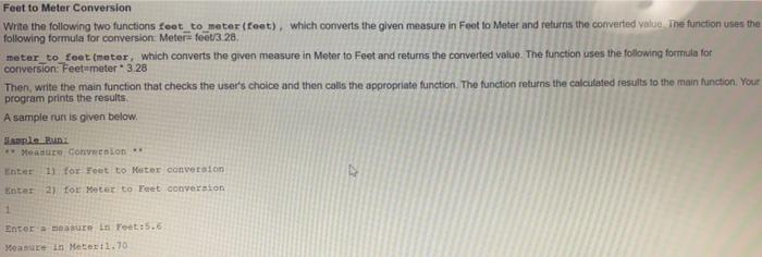 Solved Feet to Meter Conversion Write the following two | Chegg.com