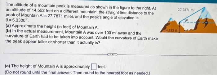 Solved The altitude of a mountain peak is measured as shown | Chegg.com