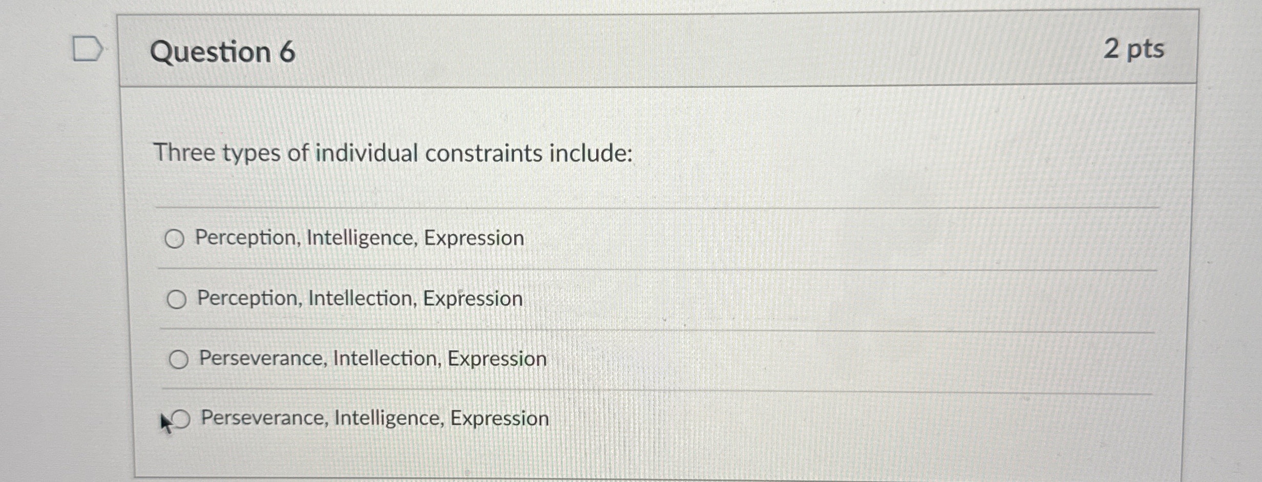 Solved Question 62 ﻿ptsThree types of individual constraints | Chegg.com