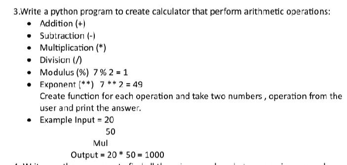 Solved 3write A Python Program To Create Calculator That 