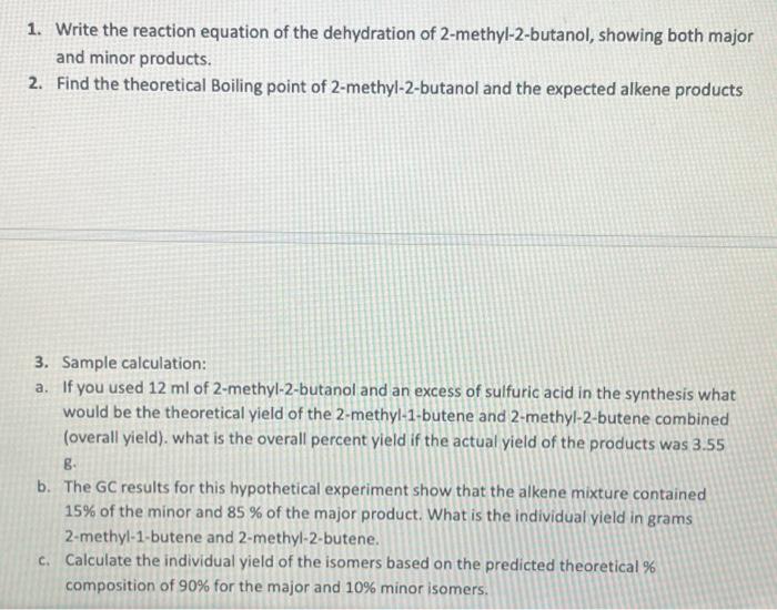 Solved 1. Write the reaction equation of the dehydration of | Chegg.com