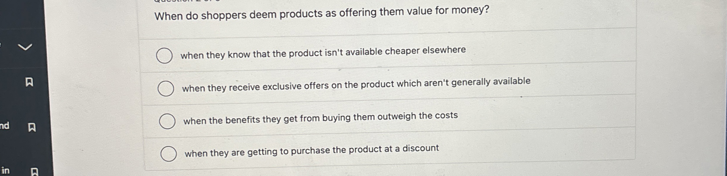 Solved When do shoppers deem products as offering them value | Chegg.com