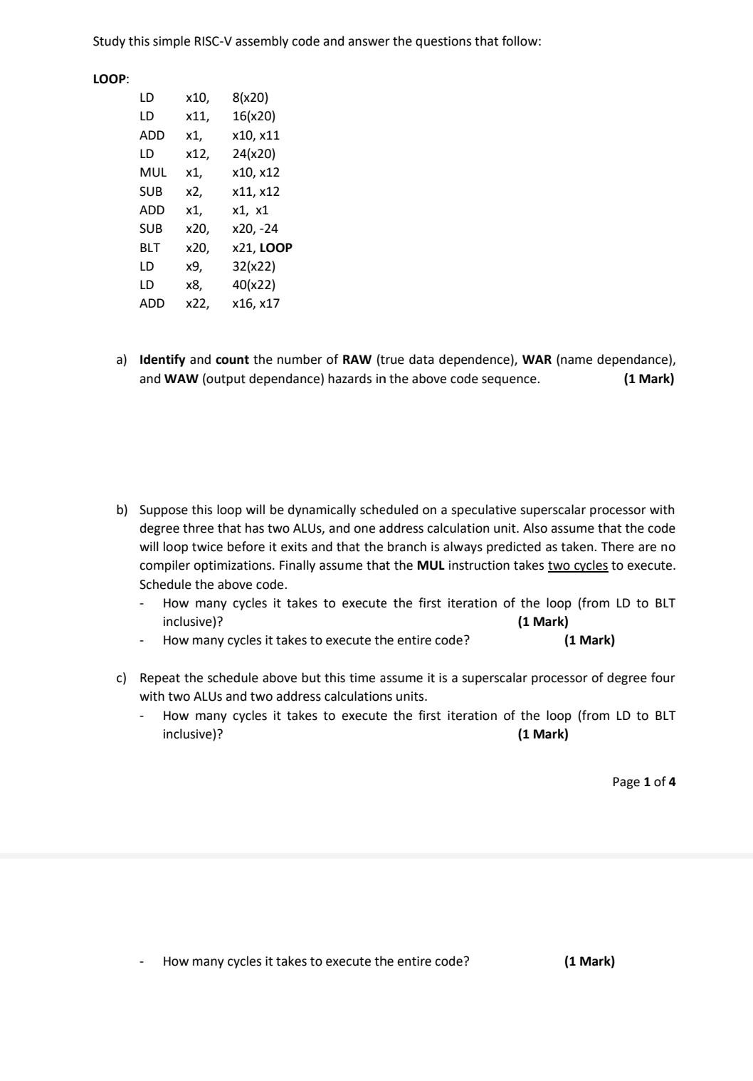 Study this simple RISC-V assembly code and answer the | Chegg.com
