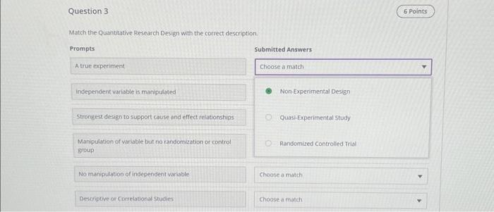 Solved Question 3 6 Points Match The Quantitative Research 6981