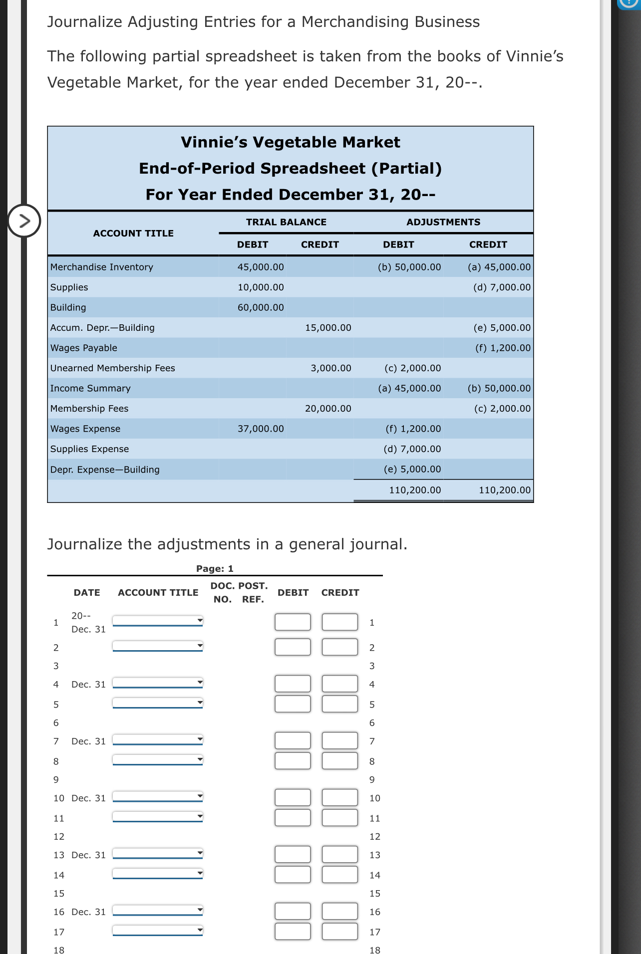 Solved Journalize Adjusting Entries for a Merchandising | Chegg.com
