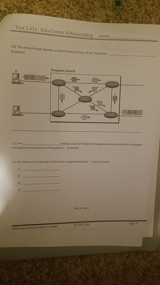 Solved Test 2 vic Data Comm. & Networking name 20) This | Chegg.com