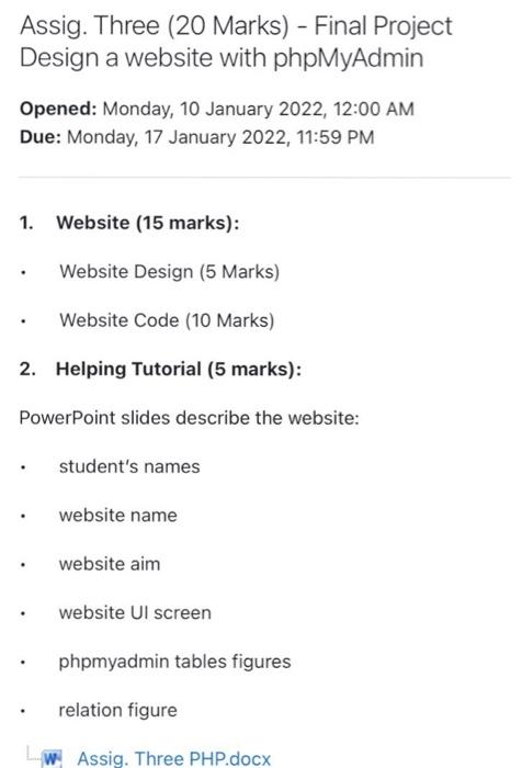 Solved Assig. Three (20 Marks) - Final Project Design a | Chegg.com