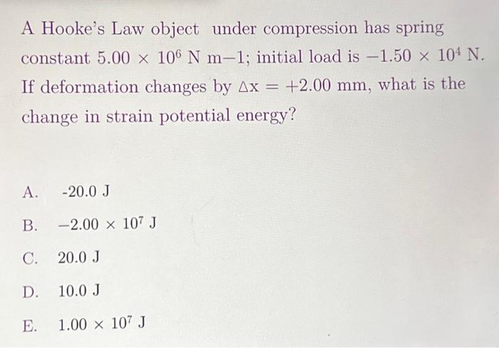 Solved A Hooke's Law object under compression has spring | Chegg.com