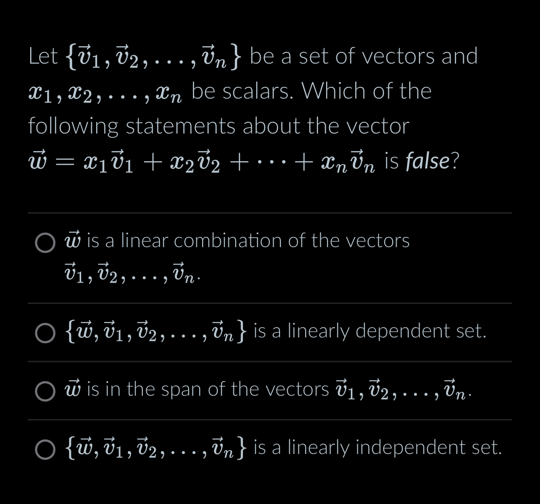 Solved Let {vec(v)1,vec(v)2,dots,vec(v)n} ﻿be a set of | Chegg.com