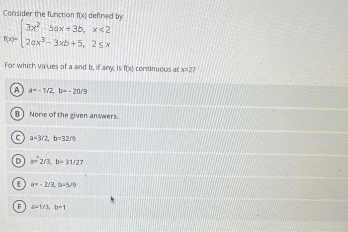 Solved Consider the function f(x) defined by 3x2 – 5ax + 3b, | Chegg.com