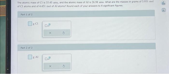 Solved The atomic mass of Cl is 35.45 amu, and the atomic | Chegg.com