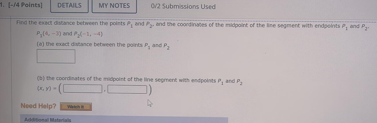 Solved [-/4 ﻿Points]0/2 ﻿Submissions UsedFind the exact | Chegg.com