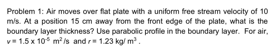 Solved Problem 1: Air moves over flat plate with a uniform | Chegg.com