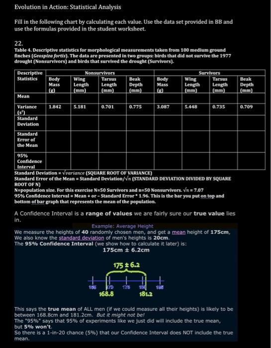 Evolution in Action: Statistical Analysis Fill in the | Chegg.com