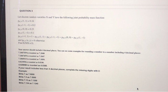 Solved QUESTION 3 Let discrete random variables X and Y have | Chegg.com