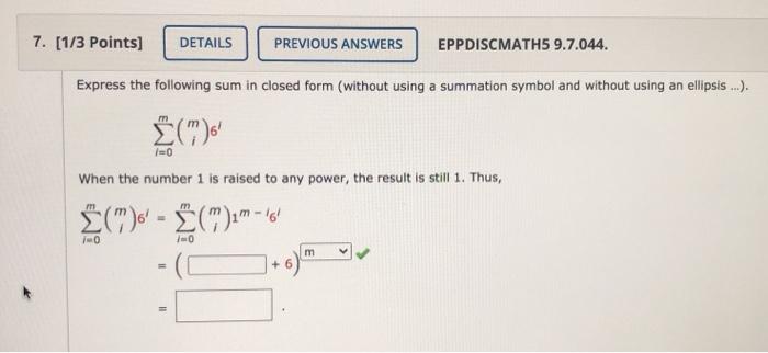 Solved 7. [1/3 Points) DETAILS PREVIOUS ANSWERS EPPDISCMATHS | Chegg.com Solved 7. [1/3 Points) DETAILS PREVIOUS ANSWERS EPPDISCMATHS | Chegg.com