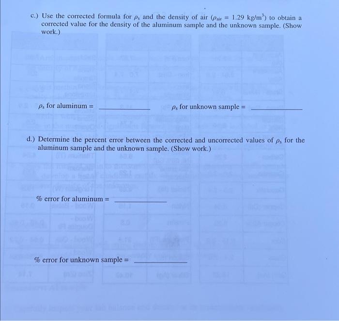 Solved c.) Use the corrected formula for ρs and the density | Chegg.com
