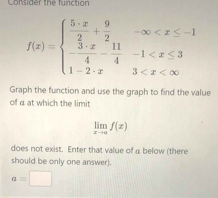 Solved Consider the function f(x)=⎩⎨⎧25⋅x+29−43⋅x−4111−2⋅x−∞ | Chegg.com