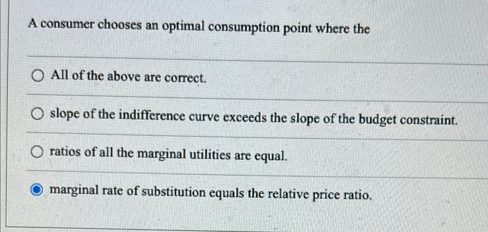 Solved A consumer chooses an optimal consumption point where | Chegg.com