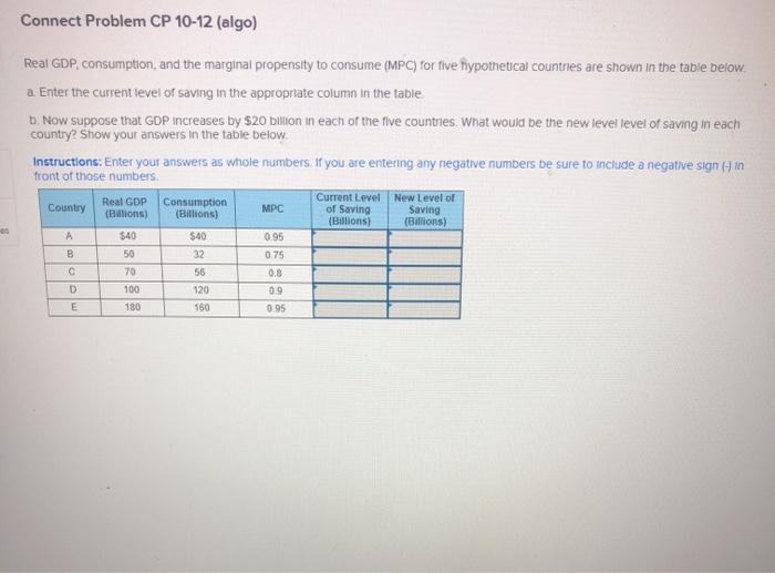 Solved Connect Problem CP 10-12 (algo) Real GDP, | Chegg.com