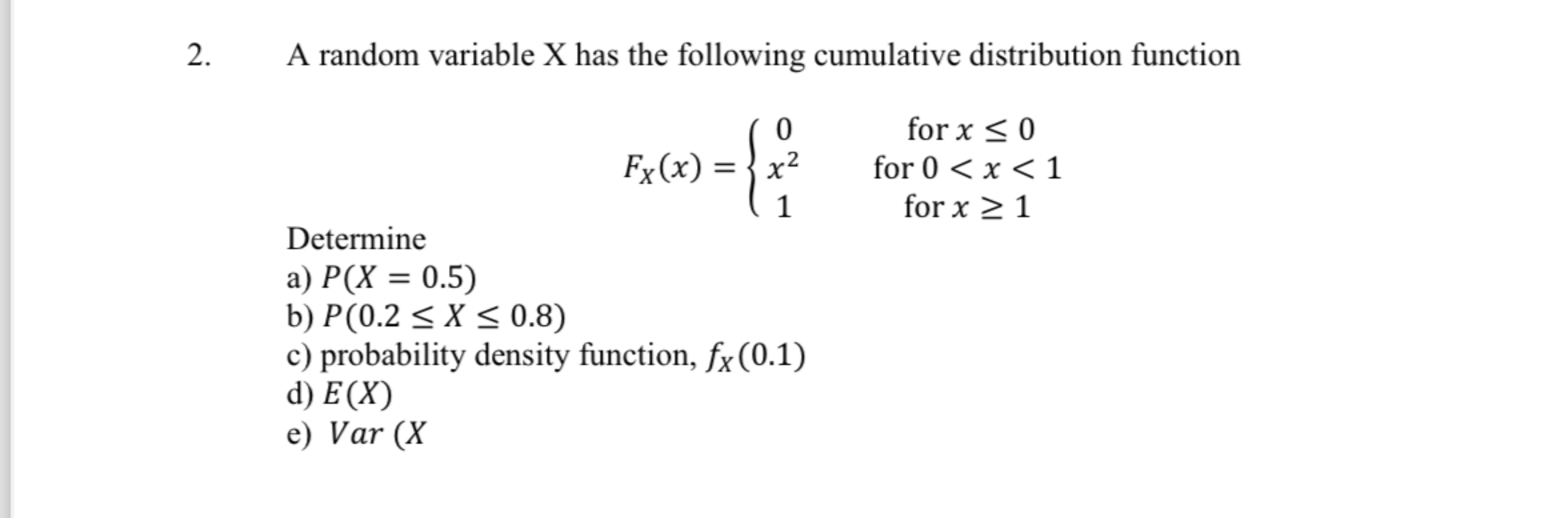 Solved A random variable x ﻿has the following cumulative | Chegg.com