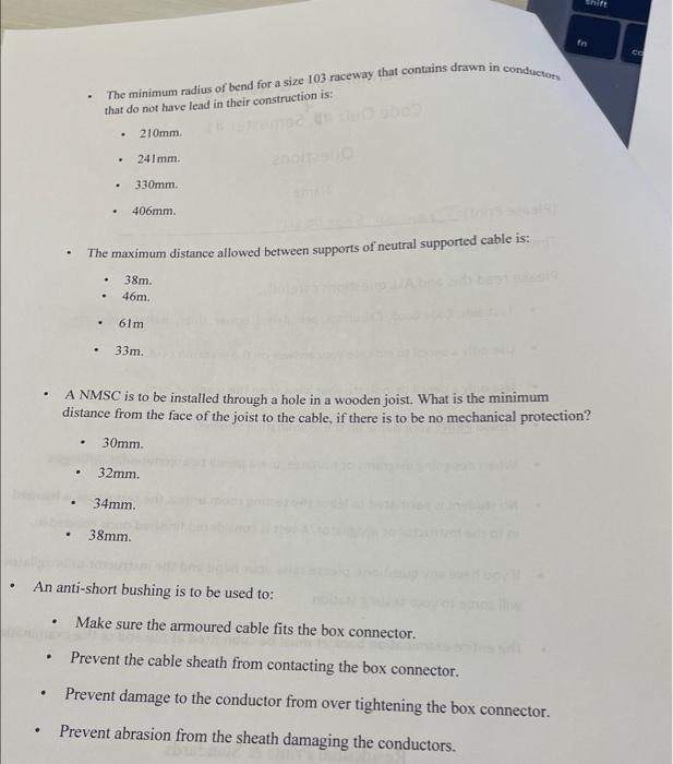Solved - The minimum radius of bend for a size 103 raceway | Chegg.com
