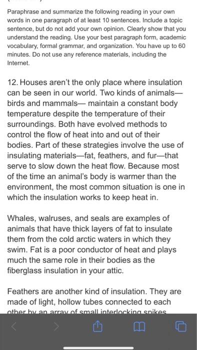 Solved Paraphrase and summarize the following reading in | Chegg.com