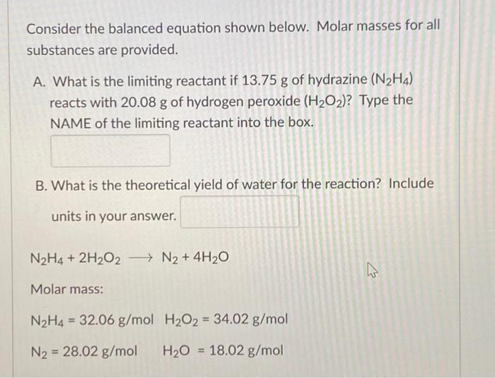 Solved Consider the balanced equation shown below. Molar | Chegg.com