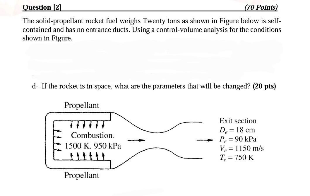 Solved Question [2] (70 Points) The solid-propellant rocket | Chegg.com