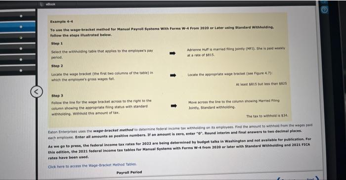 To use the wage-bracket method for Manual Payroll | Chegg.com