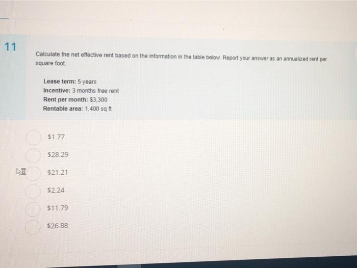Solved 11 Calculate the net effective rent based on the | Chegg.com