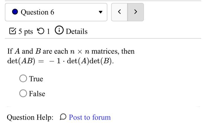Solved Question 5 > 5 pts 1 Details A square M is singular | Chegg.com