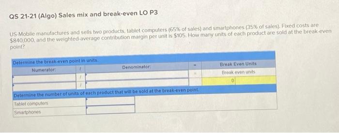 Solved QS 21-17 (Algo) Computing unit sales to get target | Chegg.com