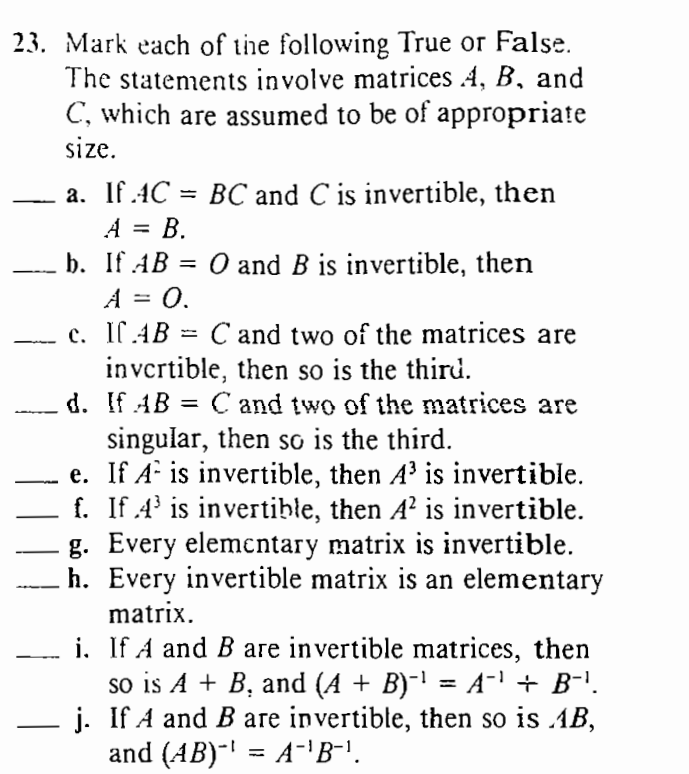 Solved Mark each of tine following True or False. The | Chegg.com