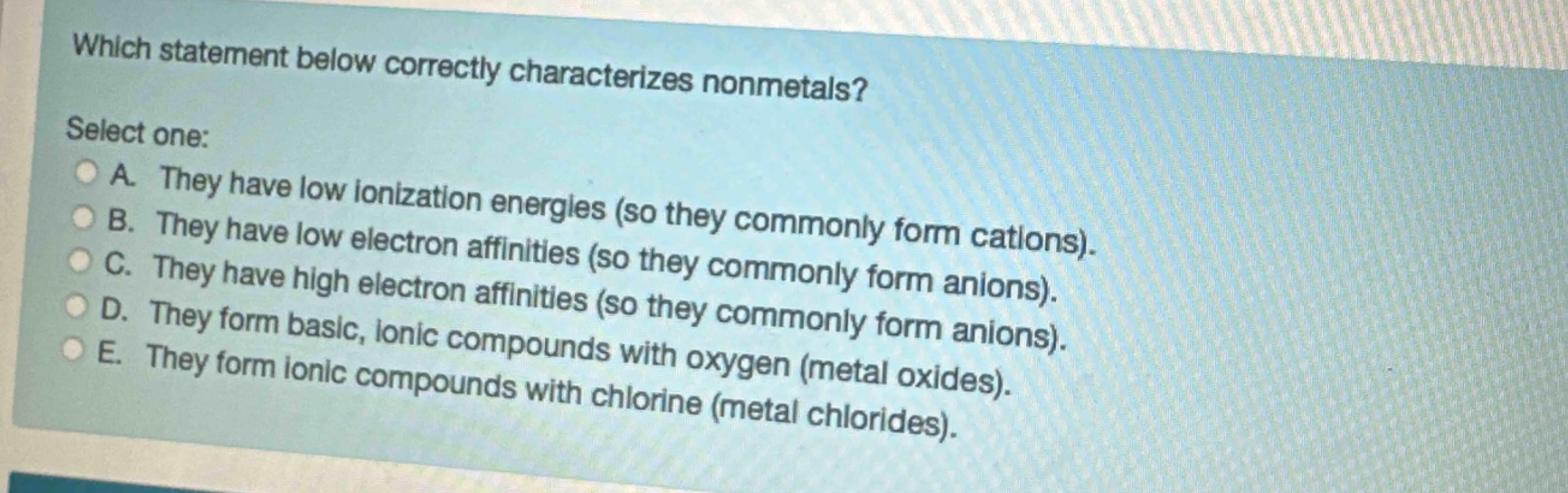 Which statement below correctly characterizes | Chegg.com