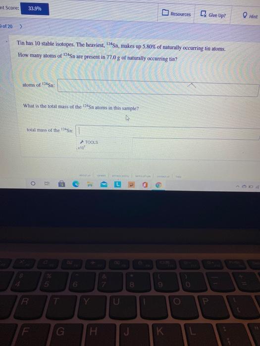 Solved mt Score: 33.9% Resources Ex Give Up? Hint 3 of 20 | Chegg.com