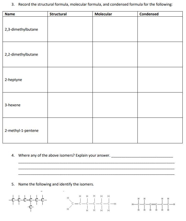 Solved 3. ﻿Record the structural formula, molecular formula, | Chegg.com
