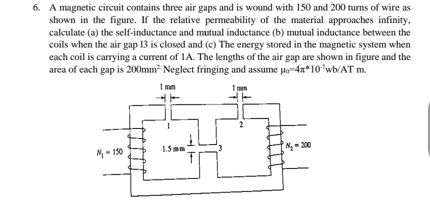 Solved 6. A magnetic circuit contains three air gaps and is | Chegg.com