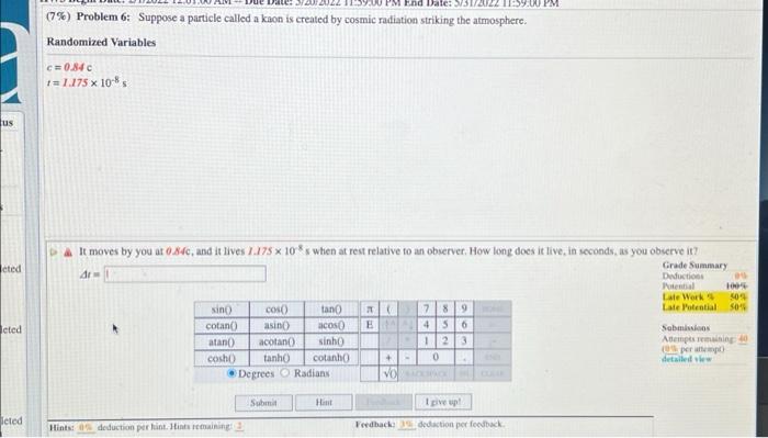 Solved us eted eted leted PM End Da 11:59:00 PM (7%) Problem | Chegg.com