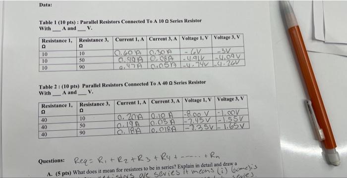 Solved Table 1 (10 pts) : Parallel Resistors Connected To A | Chegg.com Solved Table 1 (10 pts) : Parallel Resistors Connected To A | Chegg.com