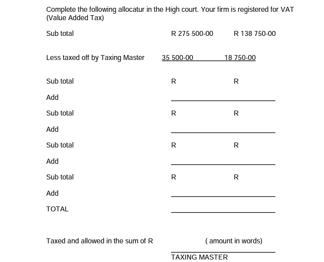 Solved Complete the following allocatur in the High court. | Chegg.com