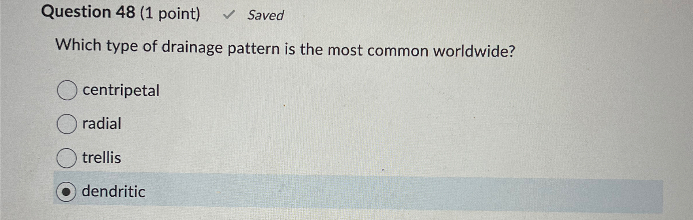 Solved Question 48 (1 ﻿point) ﻿SavedWhich type of drainage | Chegg.com
