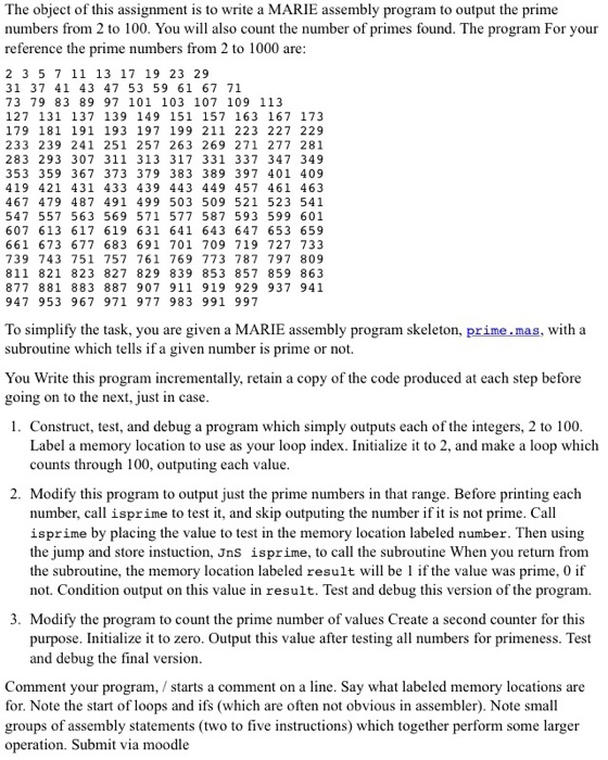 Solved The object of this assignment is to write a MARIE | Chegg.com