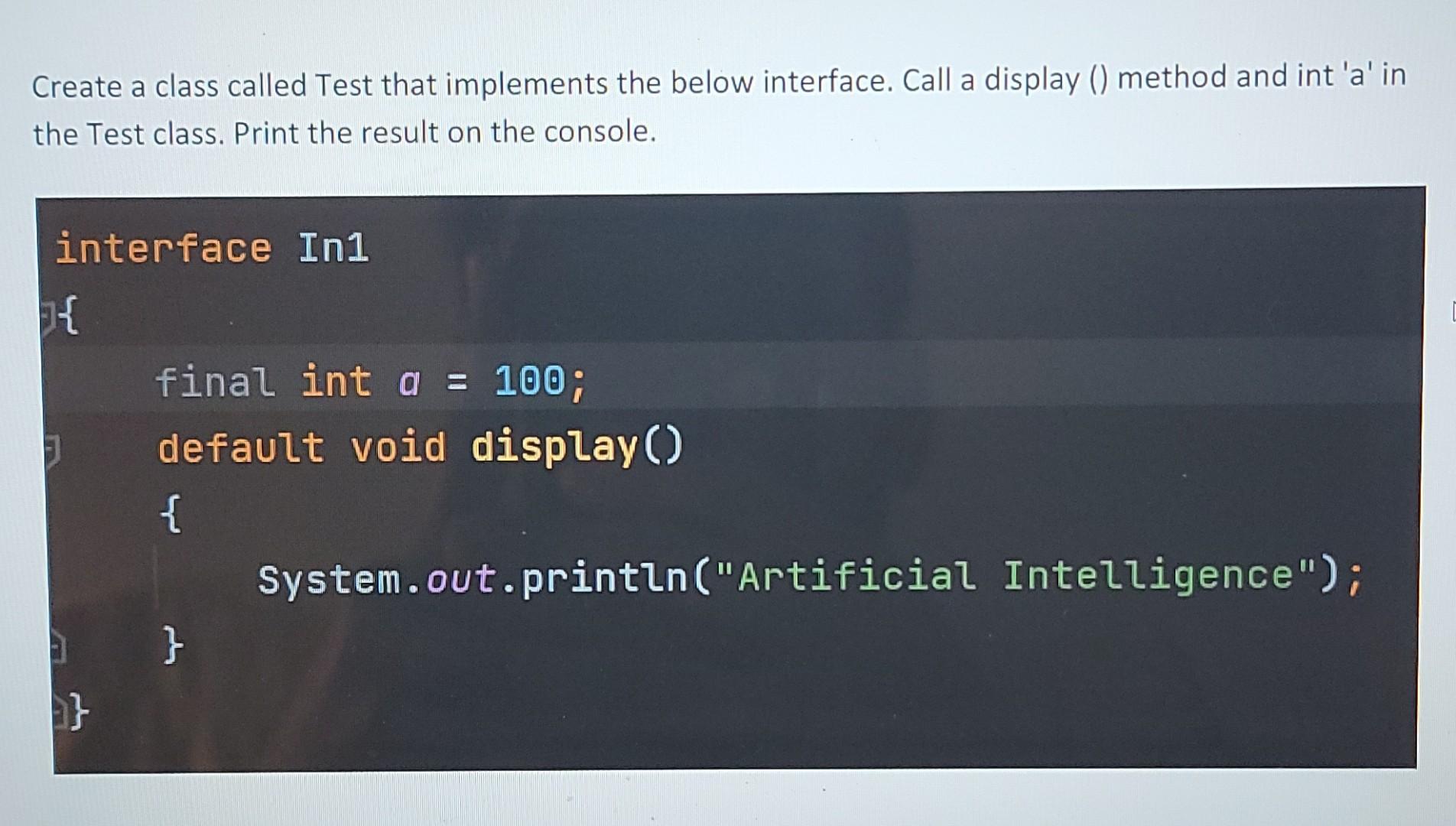 Solved Create a class called Test that implements the below | Chegg.com