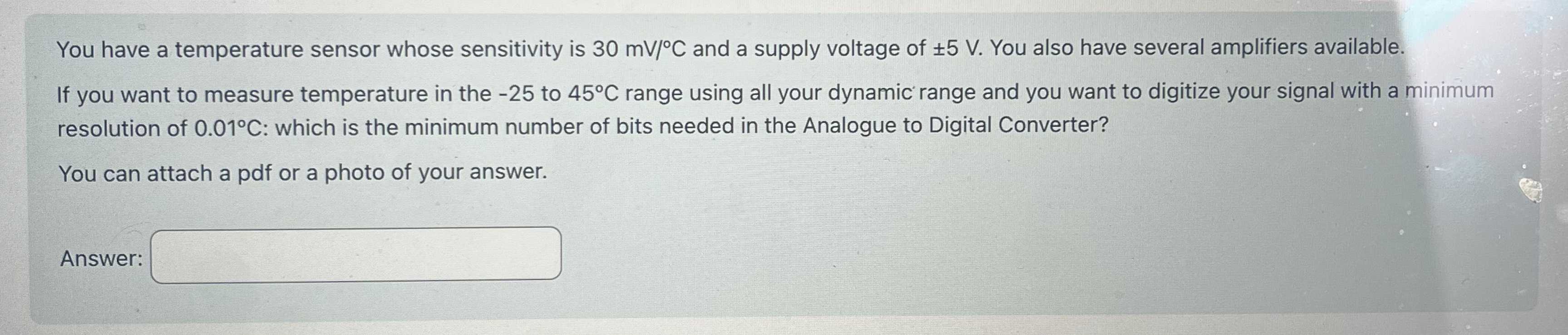 Solved You have a temperature sensor whose sensitivity is | Chegg.com