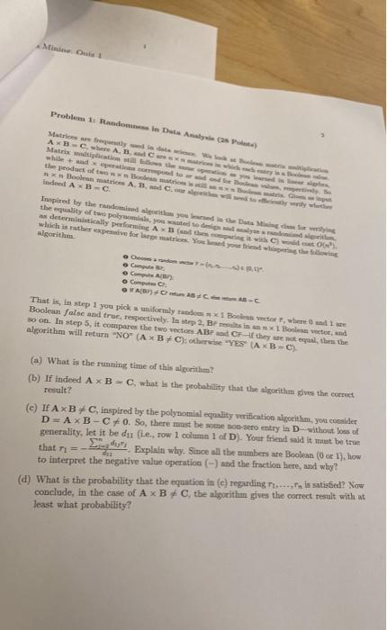Solved * Mining. Oniz 1 Problem 1: Randomness in Data | Chegg.com