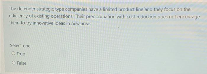 Solved The defender strategic type companies have a limited | Chegg.com